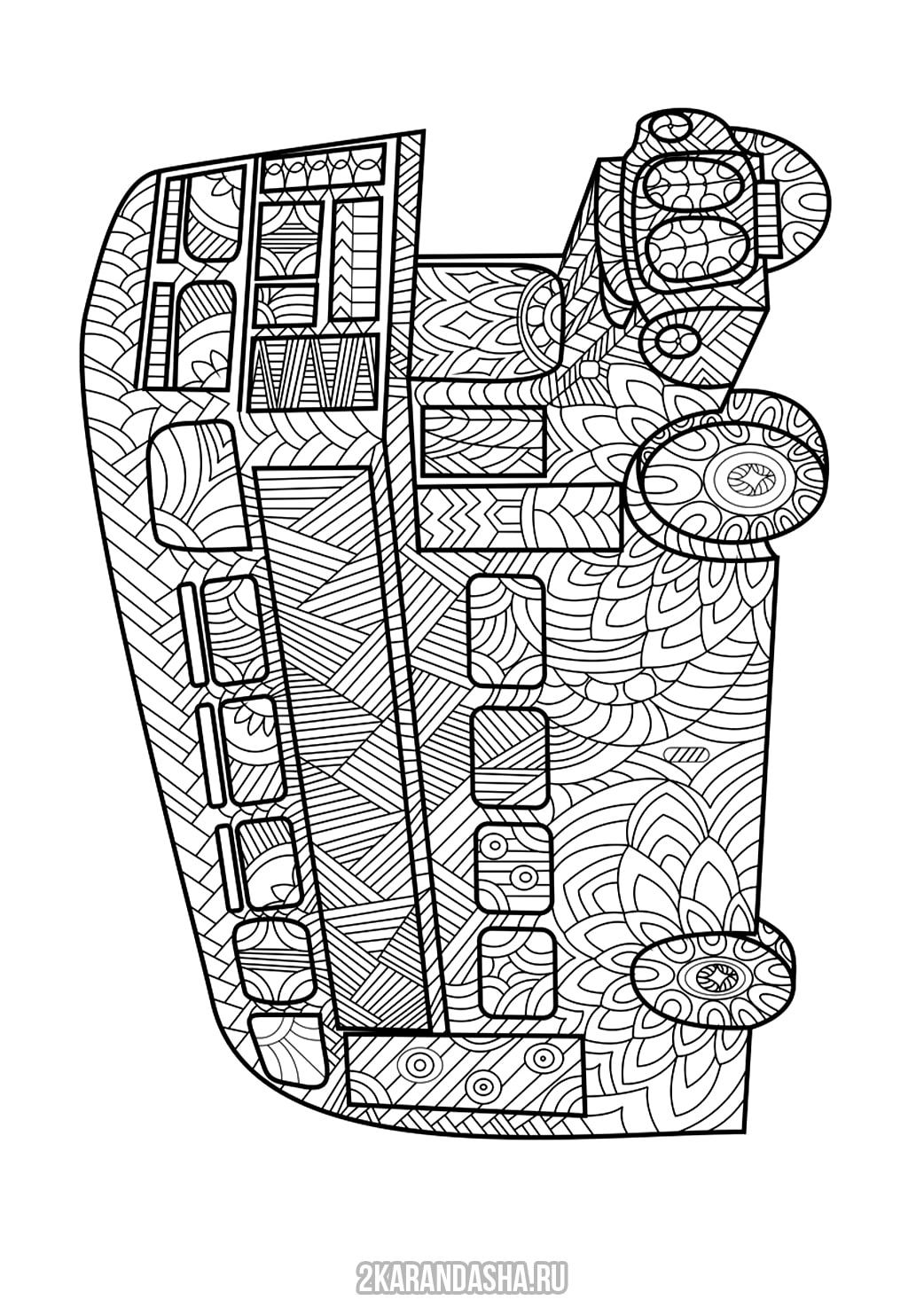 Раскраска онлайн Транспорт автобус антистресс бесплатно