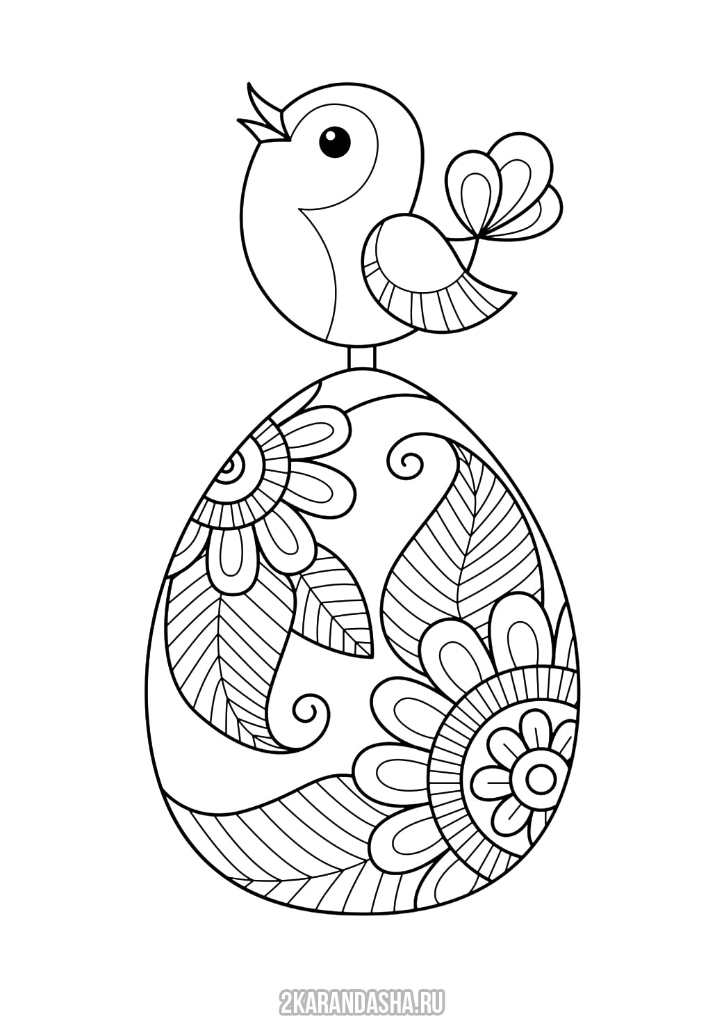 Раскраска весна, милая весенняя птичка и яйцо для детей распечатать