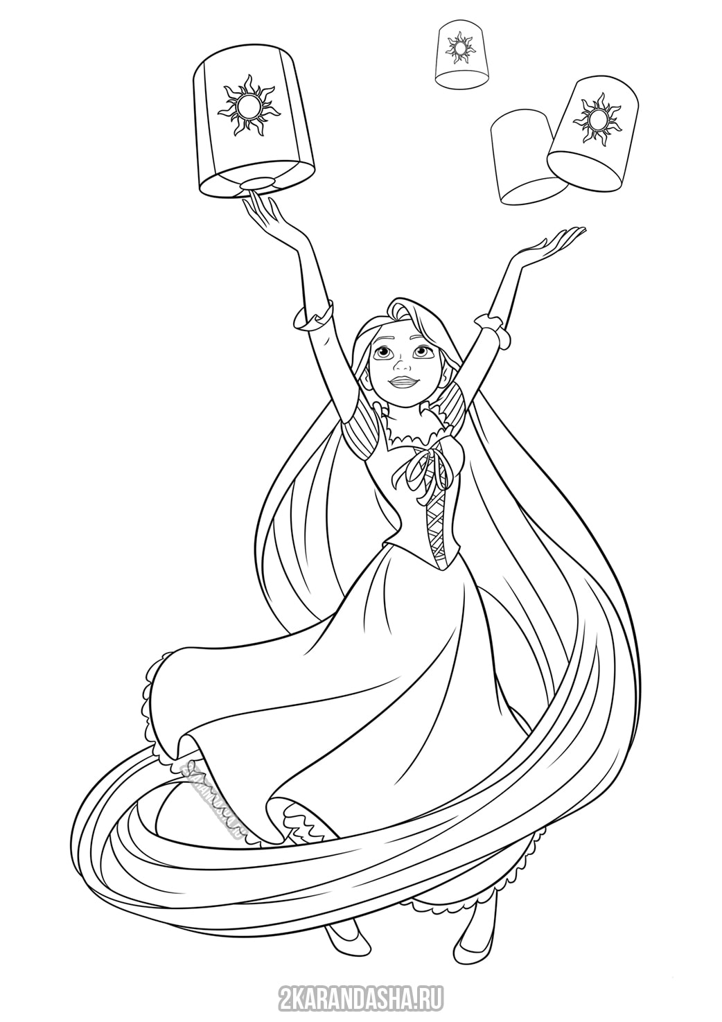 Раскраска онлайн Принцесса и светящиеся фонарики бесплатно