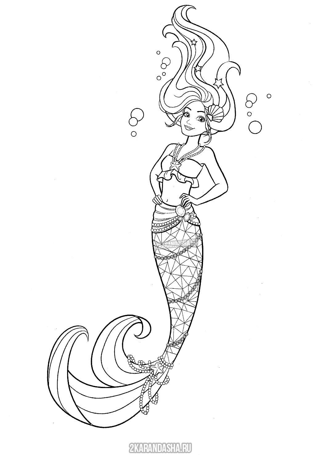 Раскраска онлайн Русалка Барби юная красавица бесплатно