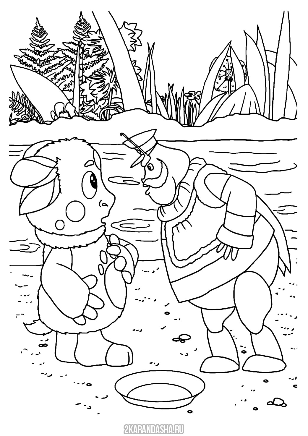 Раскраска онлайн Дедушка Шер ругается на Лунтика бесплатно