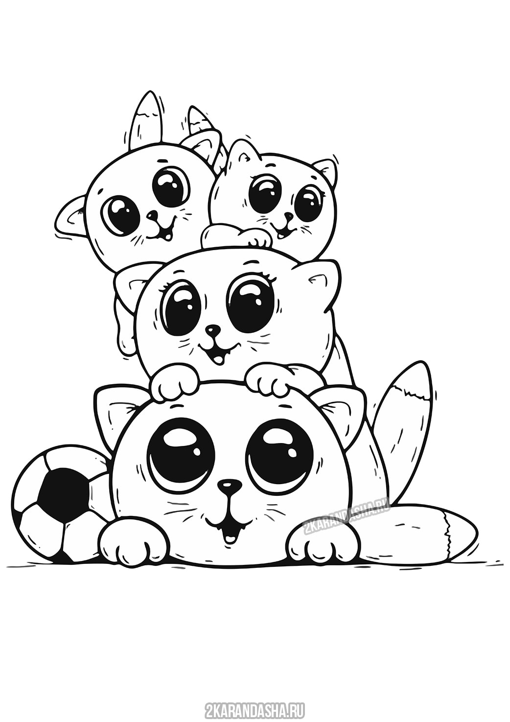 Раскраска онлайн Котики семья бесплатно