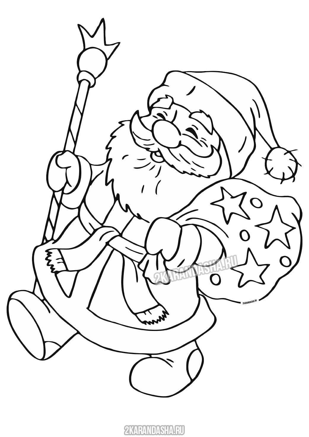 Раскраска счастливый дед мороз для детей распечатать бесплатно