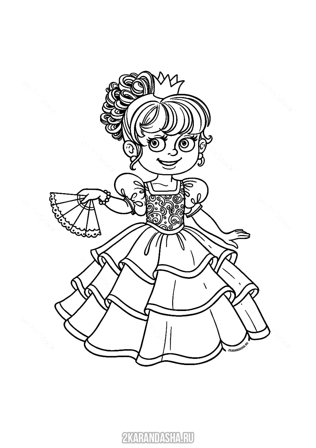 Раскраска онлайн Маленькая принцесс в платье бесплатно