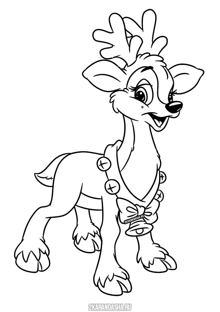 Раскраска красивый новогодний олень распечатать