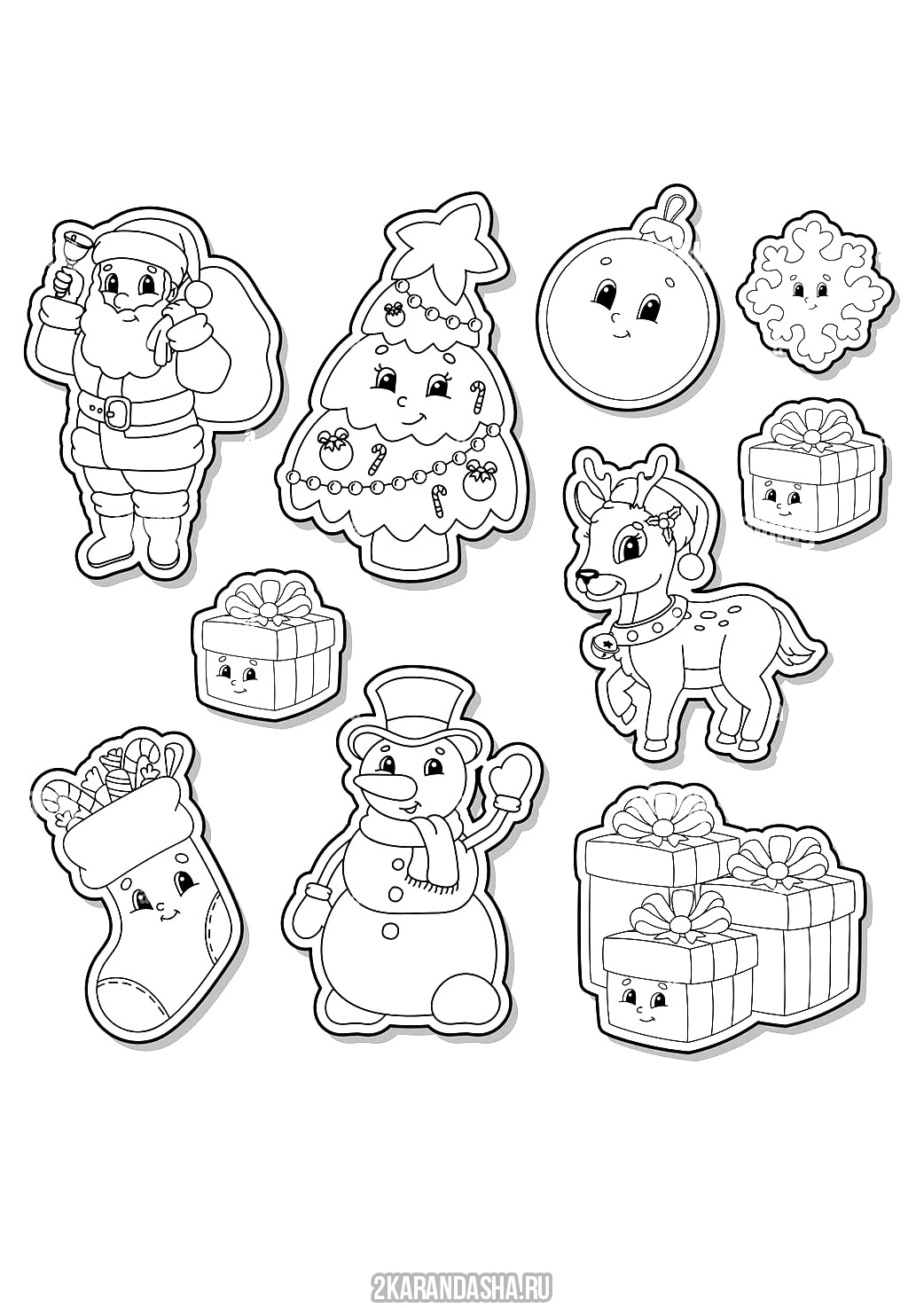 Раскраска наклейки на новый год распечатать