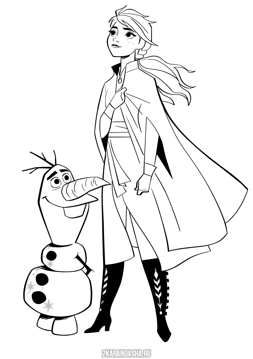 Раскраска онлайн Анна со снеговичком Олафом бесплатно