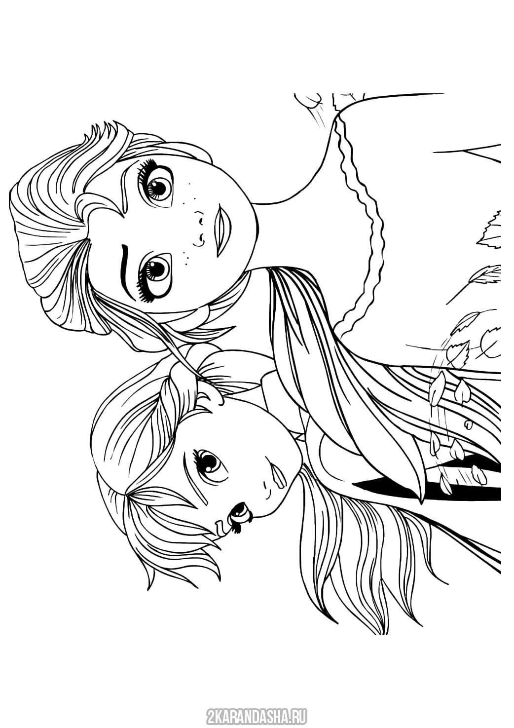 Раскраска красавицы сестры анна и эльза "Холодное сердце 2"