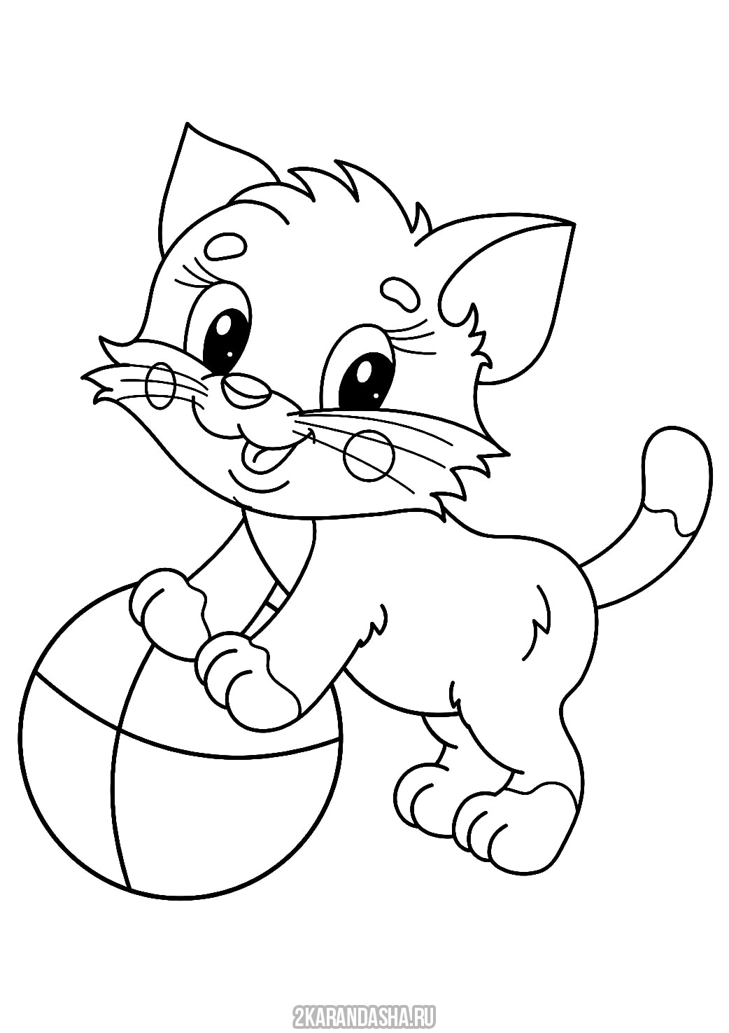Раскраска котик и мячик распечатать