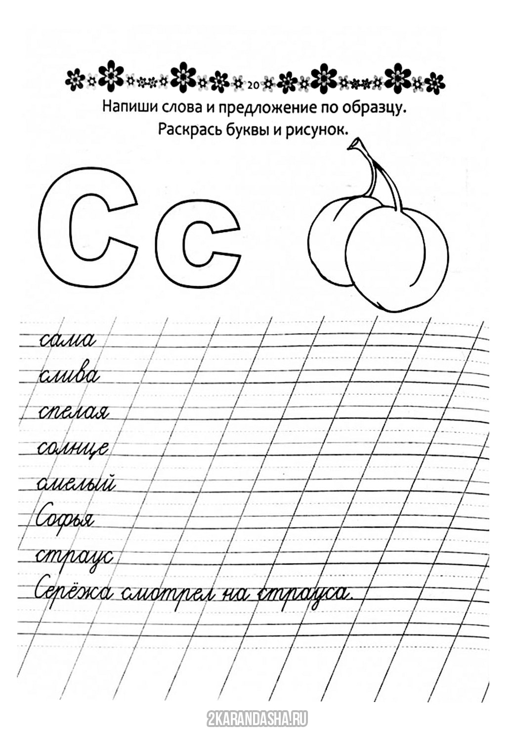 Распечатать пропись буква с с картинкой для детей, пропись буква С