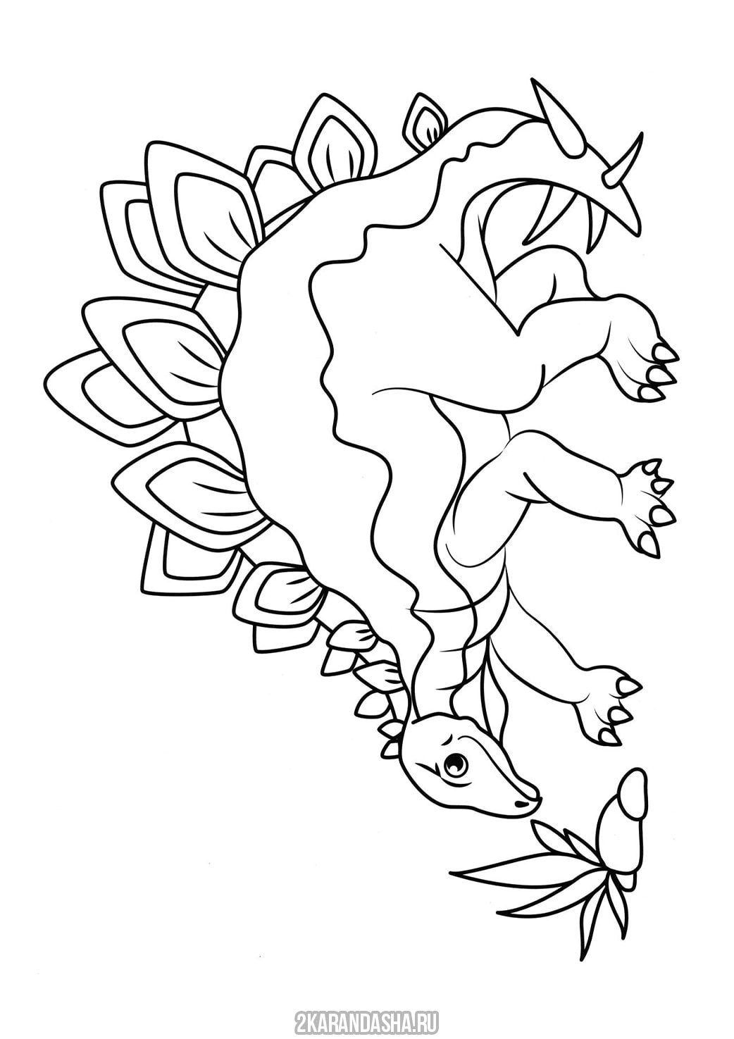 Раскраска динозавр стегозавр у растения для детей распечатать бесплатно
