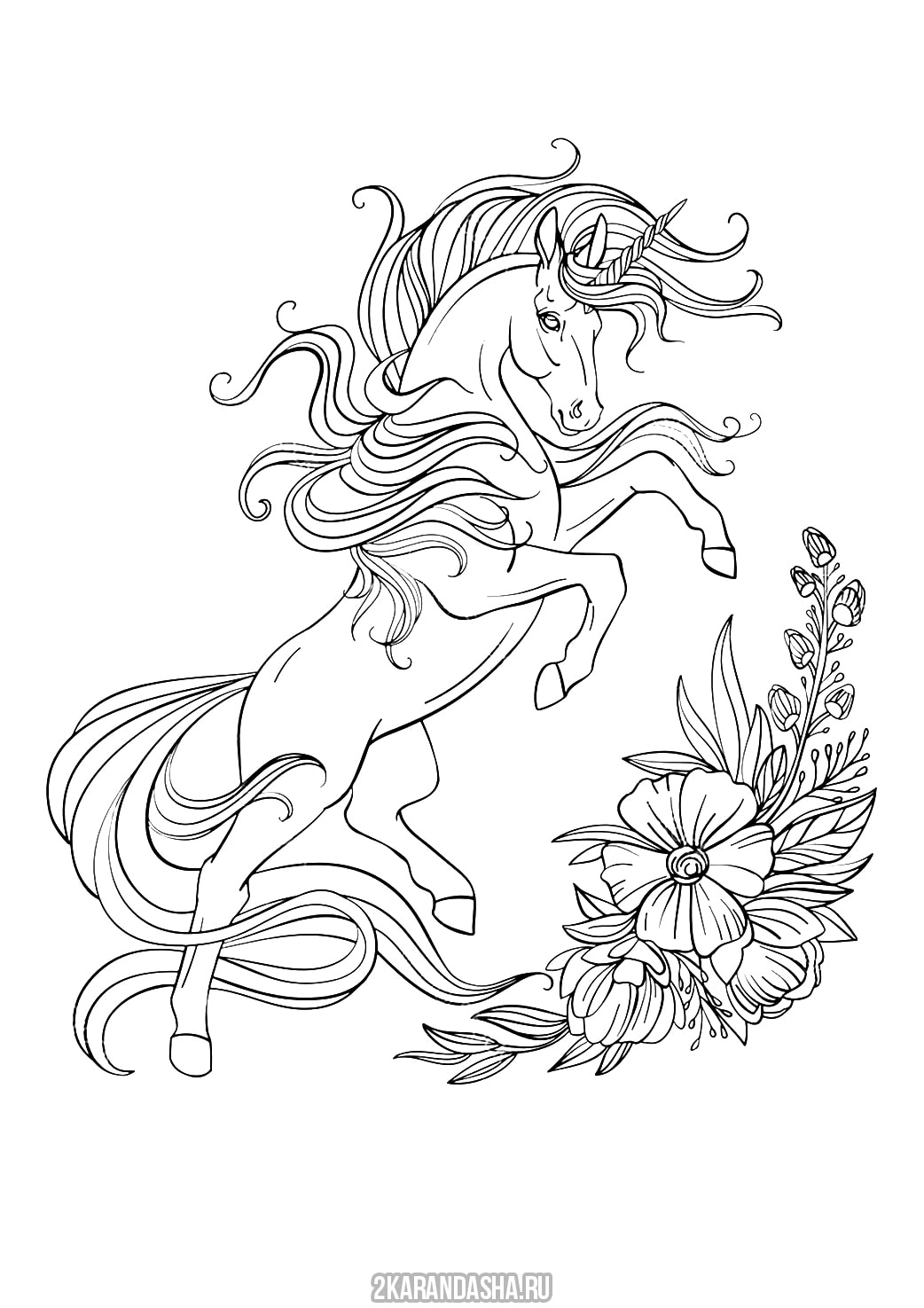 Раскраска единорог мифический для детей распечатать