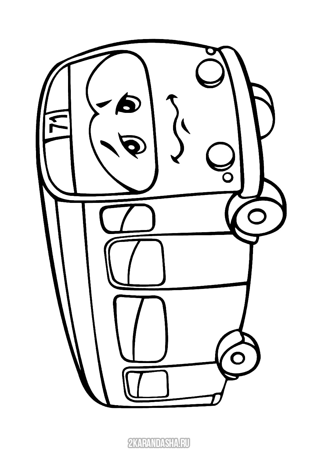 Распечатать раскраску автобус с глазками тихий для детей бесплатно