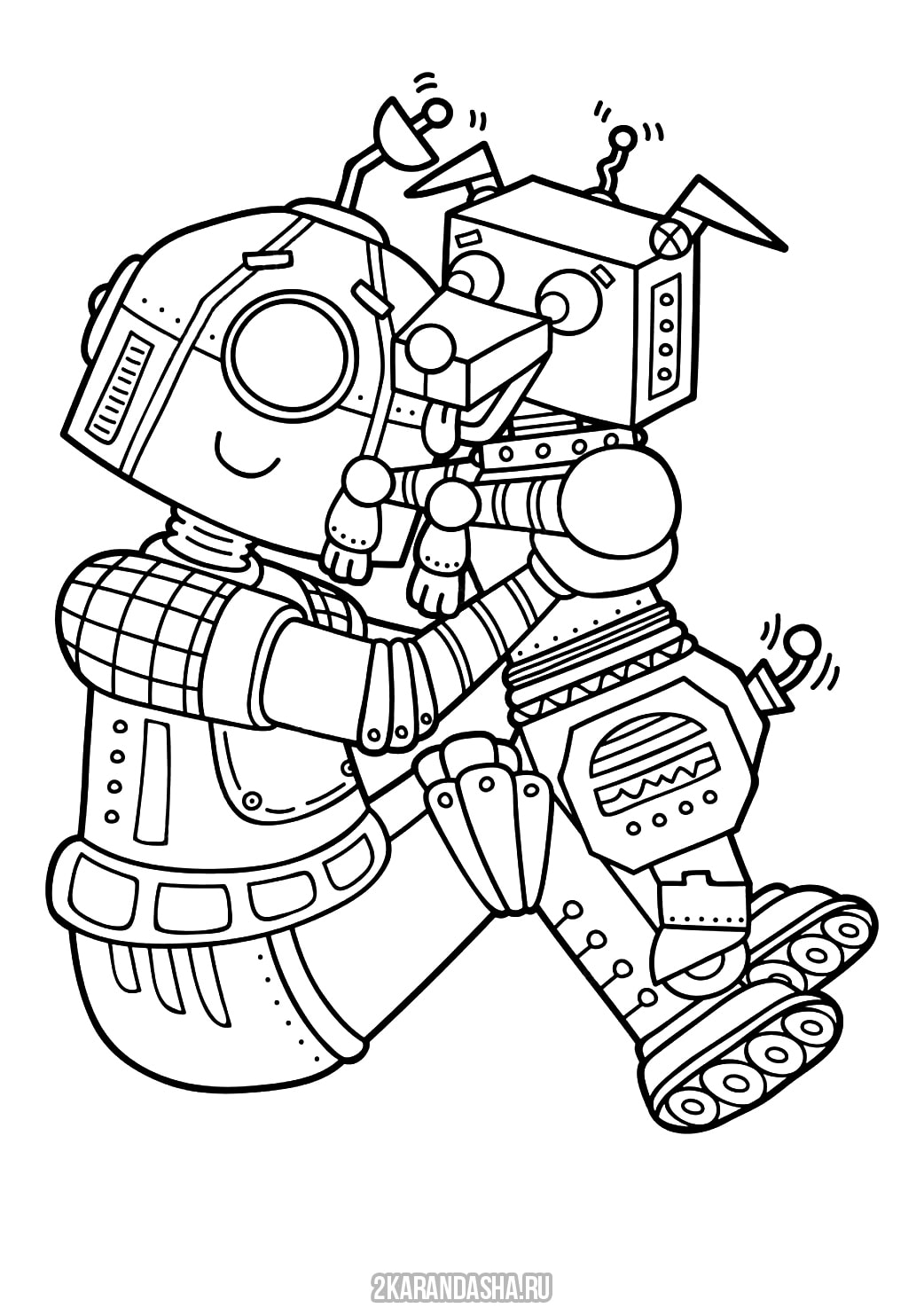 Распечатать раскраску робот и робот-собака