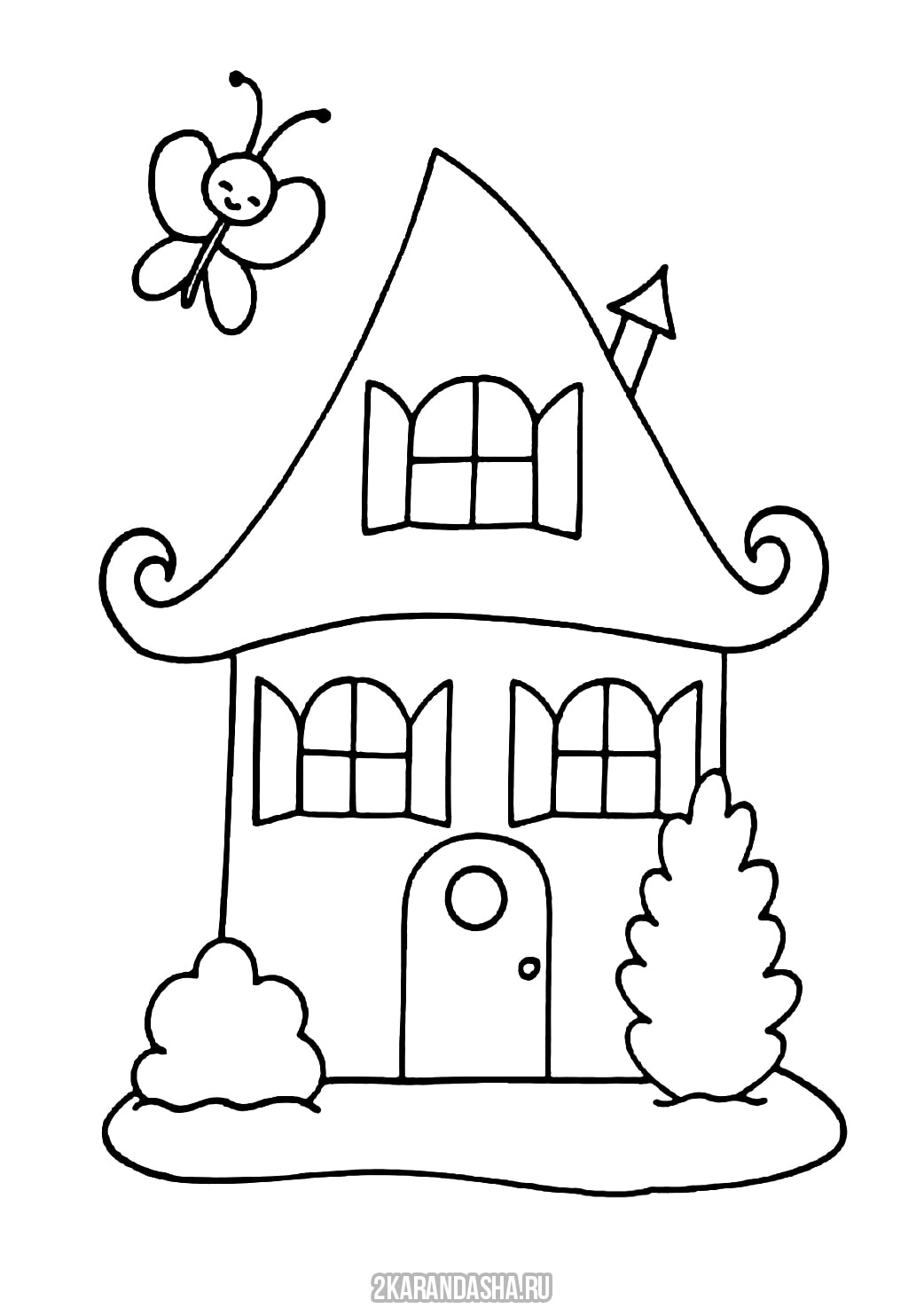 Раскраска онлайн Сказочный домик с бабочкой бесплатно