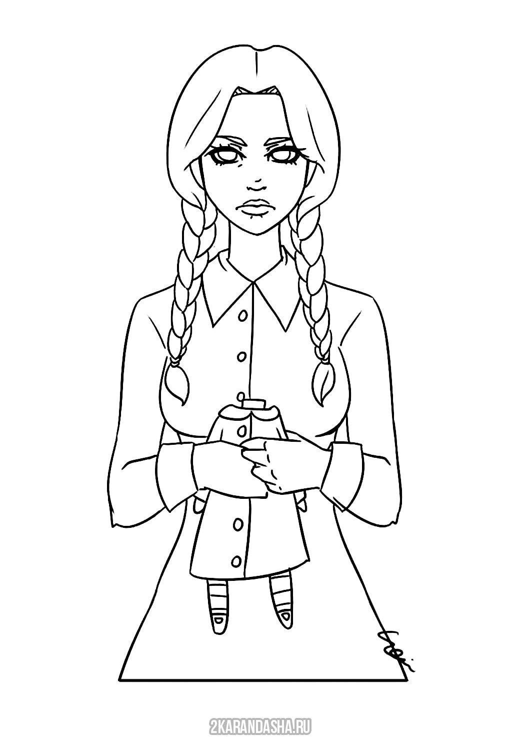 Раскраска куколка уэнздей аддамс распечатать