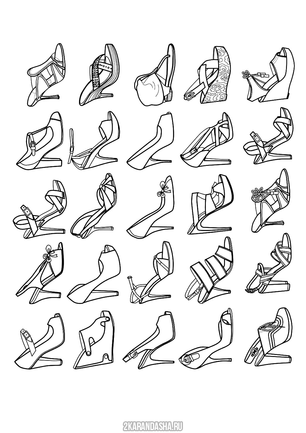 Раскраска онлайн Набор туфлей обувь бесплатно