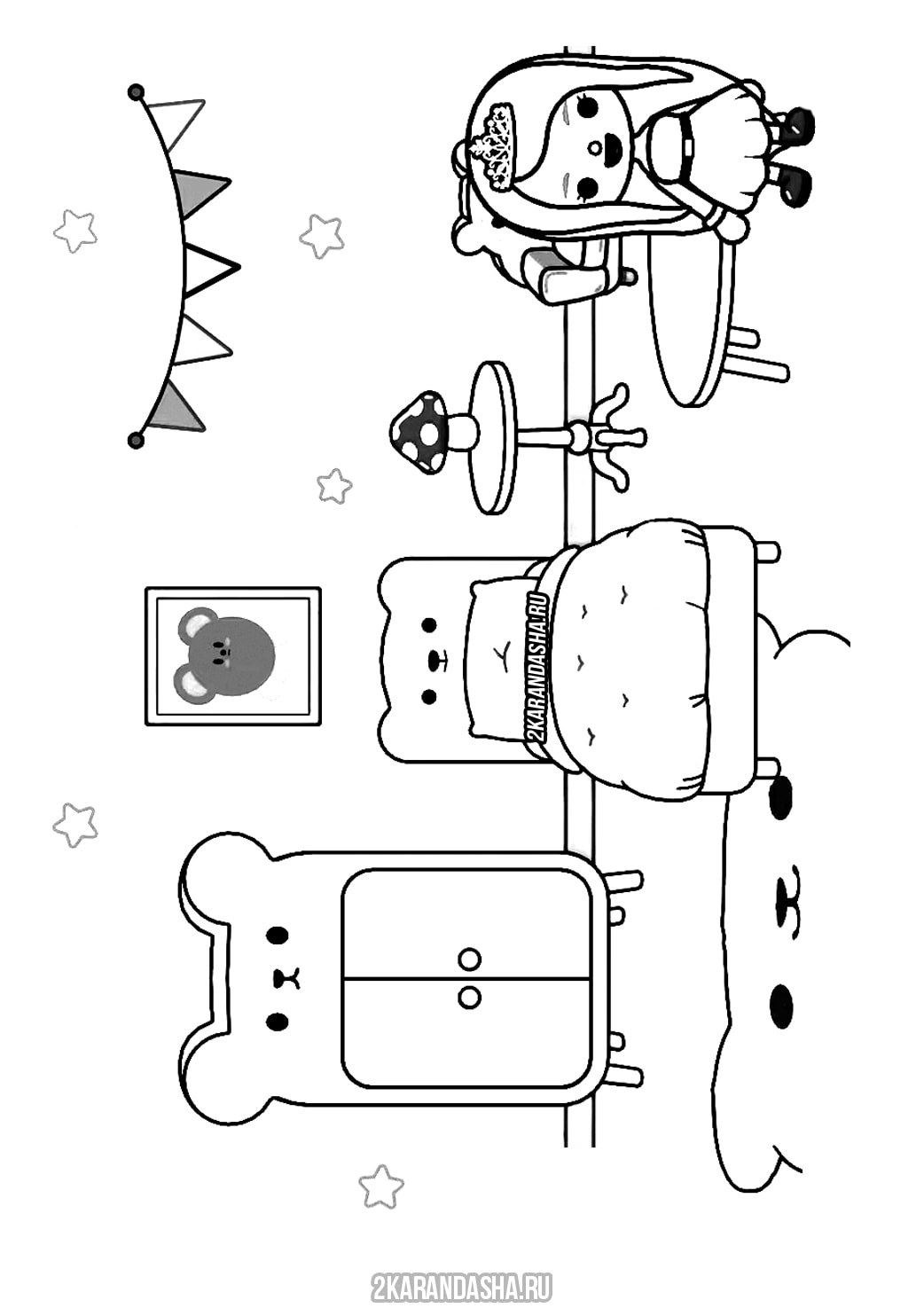 Раскраска комната дом спальня тока бока распечатать