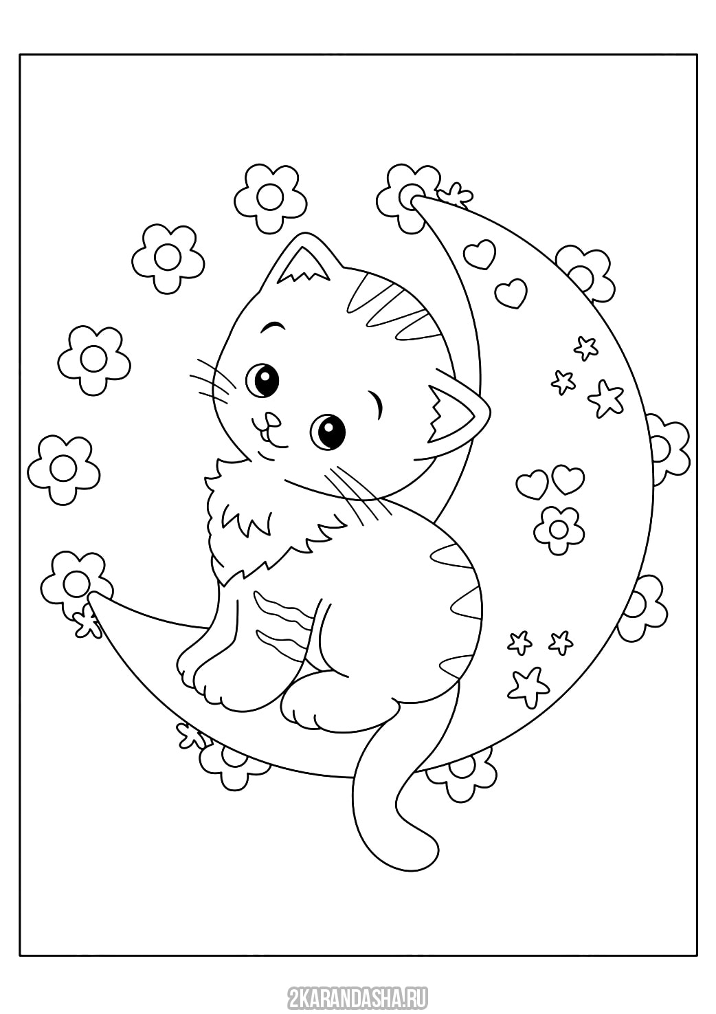 Раскраска онлайн Кот на луне бесплатно