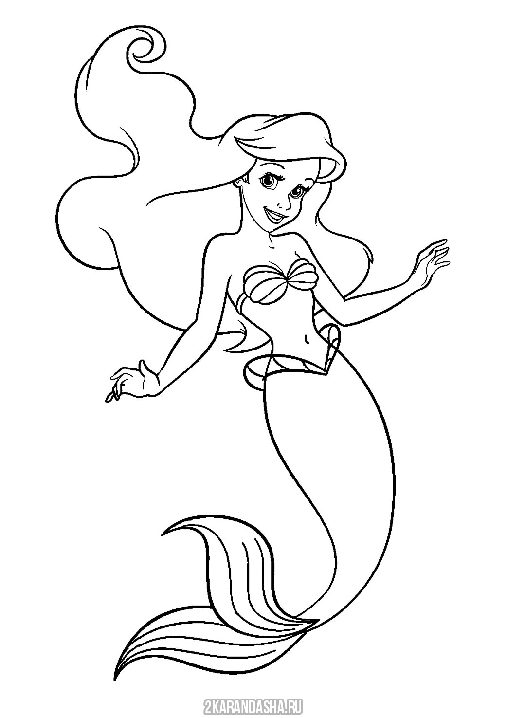 Раскраска онлайн Красивая Ариэль русалочка бесплатно