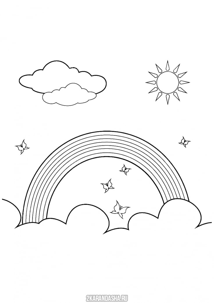 Раскраска онлайн Радуга в небе бесплатно