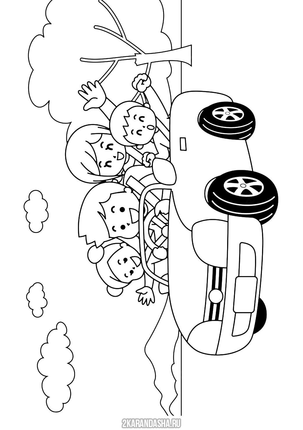 Раскраска для детей семья на прогулке на авто распечатать