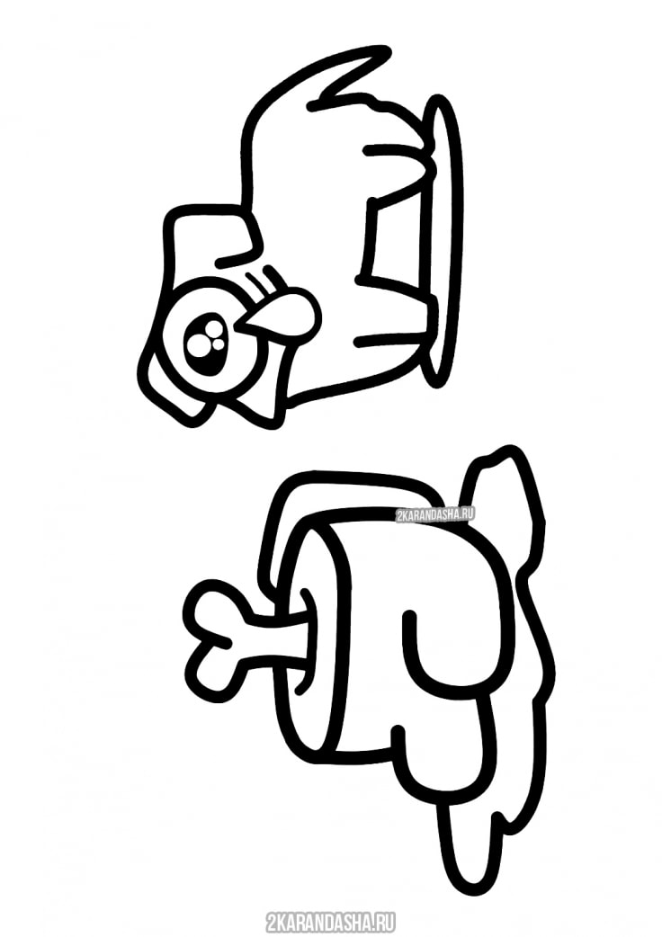 Раскраска Амонг Ас плачущая собака питомец и труп распечатать | Among Us