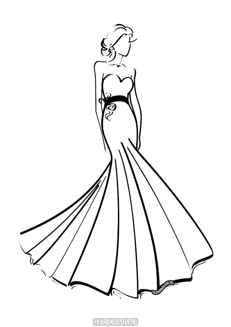 Раскраска вечернее платье для девочек распечатать